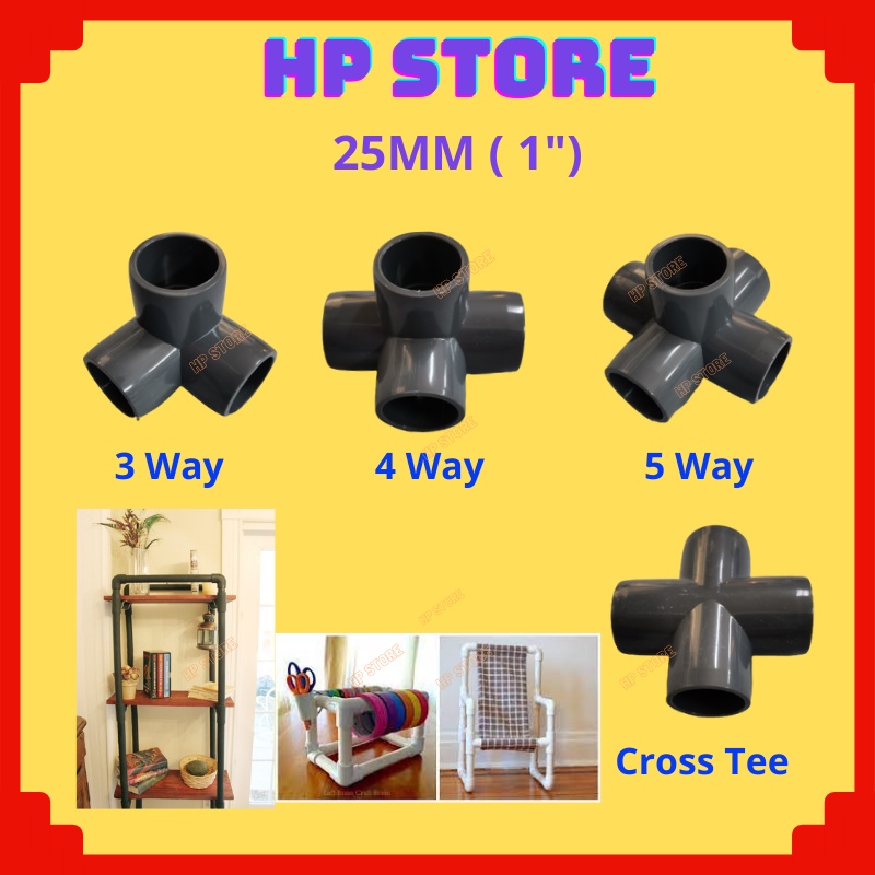 25mm ( 1") PVC Fitting PVC Joint Connector 3, 4, 5 Way PVC Elbow Socket Elbow Tee P/T Socket End ...