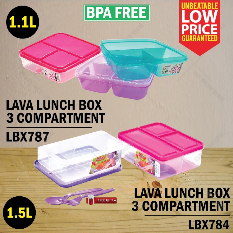 LAVA Lunch Box 3 Tray 1.Litre 1.5 Litre LBX787 LBX784 BPA FREE/Bekas ...