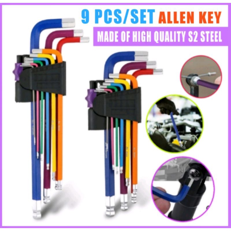 CEO 🇲🇾 9Pcs Allen Key Colour Coded Ball-End Hex Allen Key Wrench Tools ...