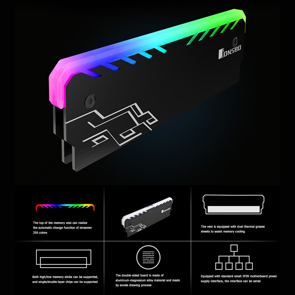 Jonsbo NC-1 RAM Memory Cooler RGB 256 Color PC Memory Cooling Vest Heat Sink Radiator For DDR ...