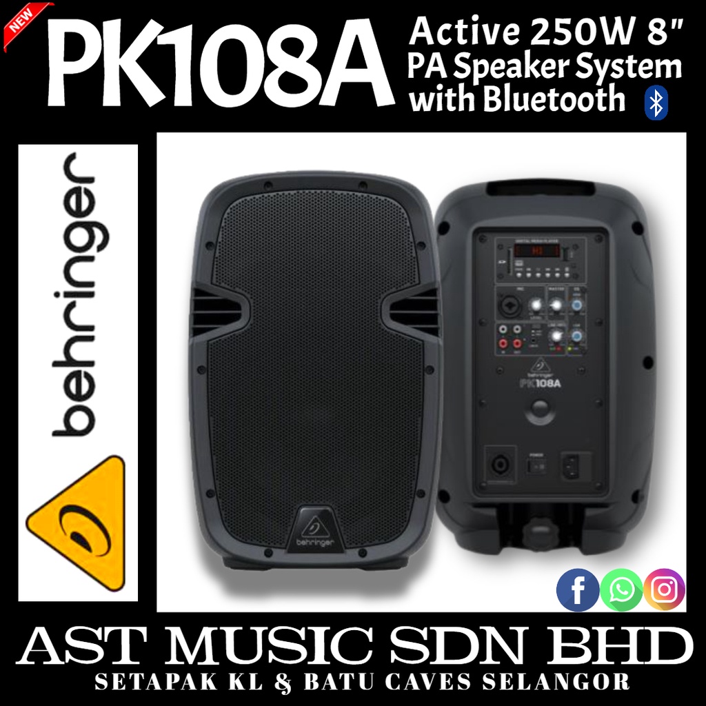 Behringer PK108A Active 250W 8" PA Speaker System with Bluetooth (PK ...