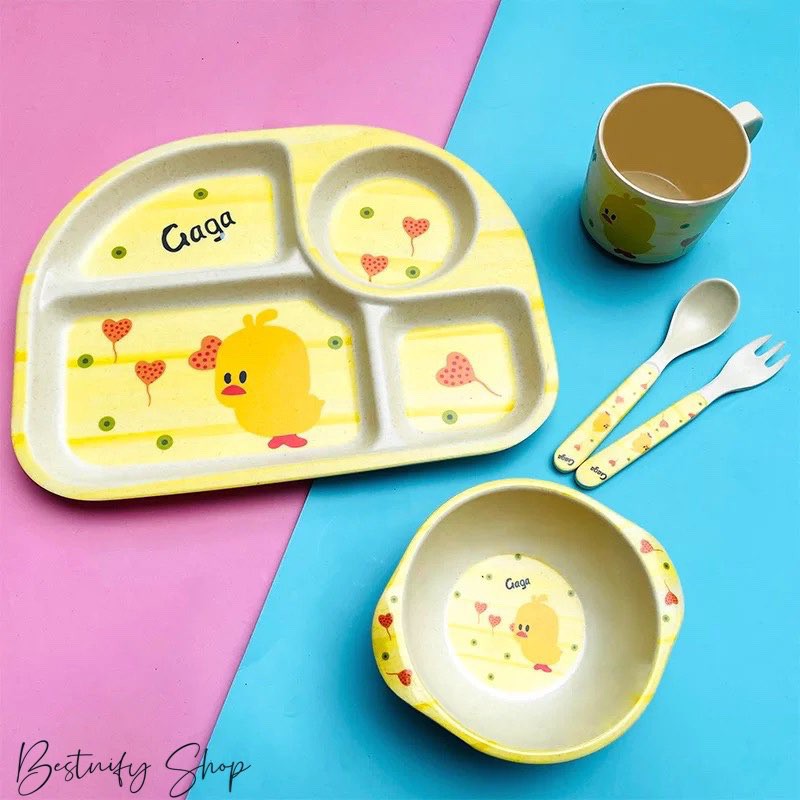 🇲🇾READY STOCK🇲🇾 5pcs/sets Bamboo Fiber Cartoon Kid's Baby Plate Set ...