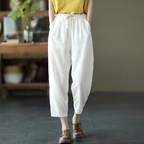 Women Loose Casual Pants Plus Size High Waist Cotton Linen Pant ...