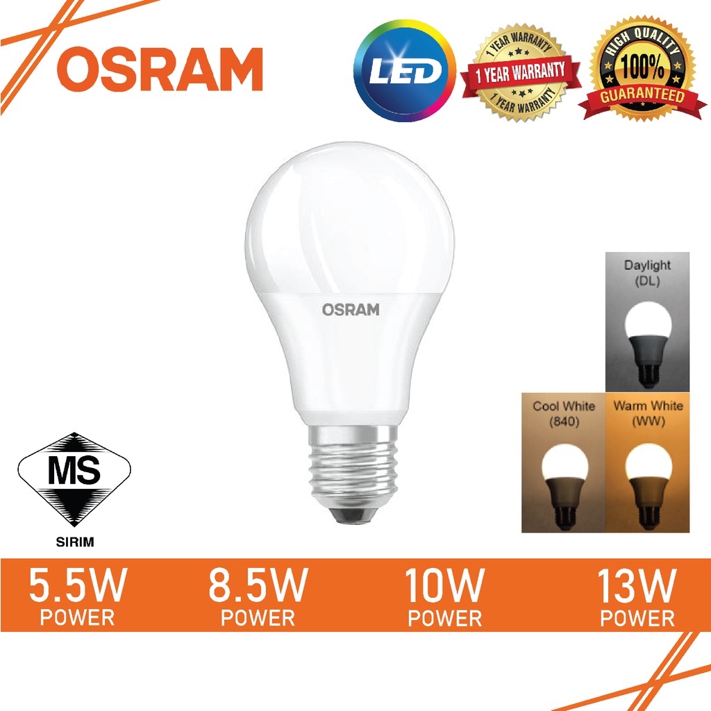 OSRAM LED BULB 5.5W / 8.5W / 10W / 13W A60 A70 LED Bulb E27 (Energy Saving) | Shopee Malaysia