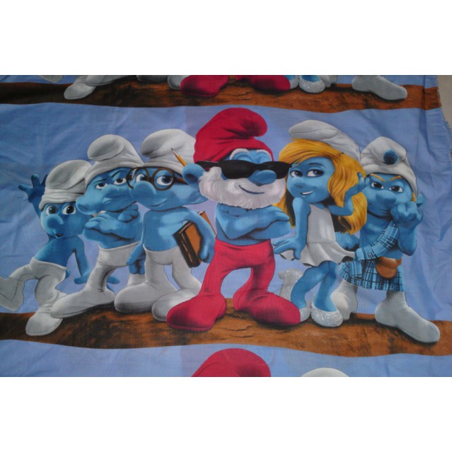 THE SMURFS FAMILY NAVY 4 yards/6 panels Cotton Blend Fabric KAIN SALES ...