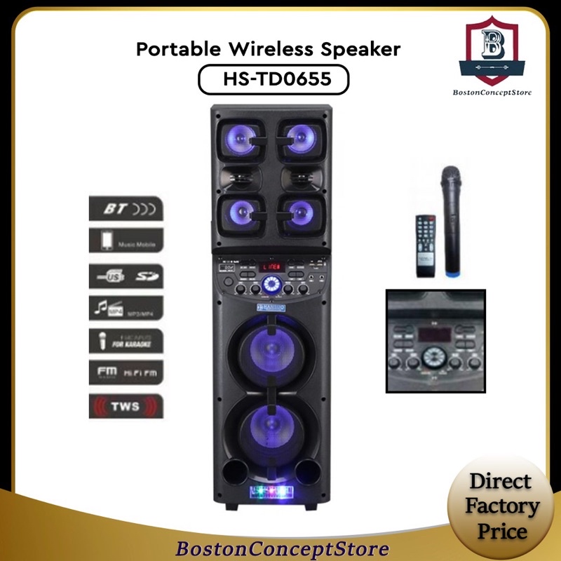 Speaker Hs Td0655 Portable Professional Wireless Speaker System Led 1528