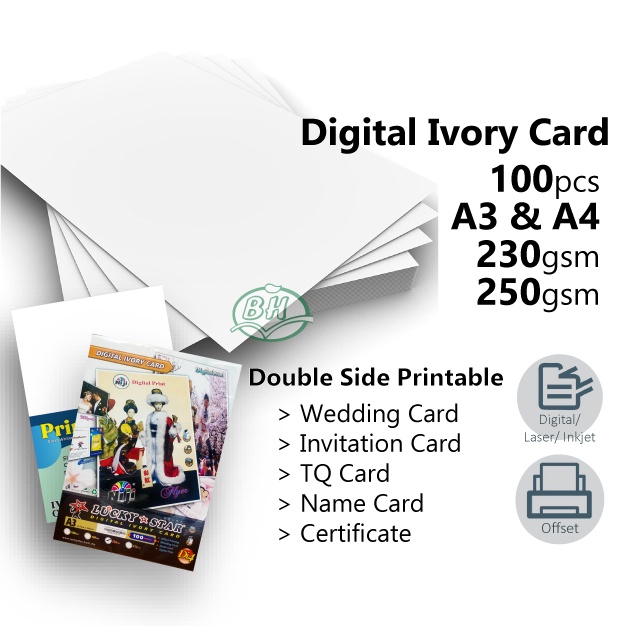 Matt White Ivory Card 100pcs A3/A4, 230gsm/250gsm [Lucky Star / Battle ...