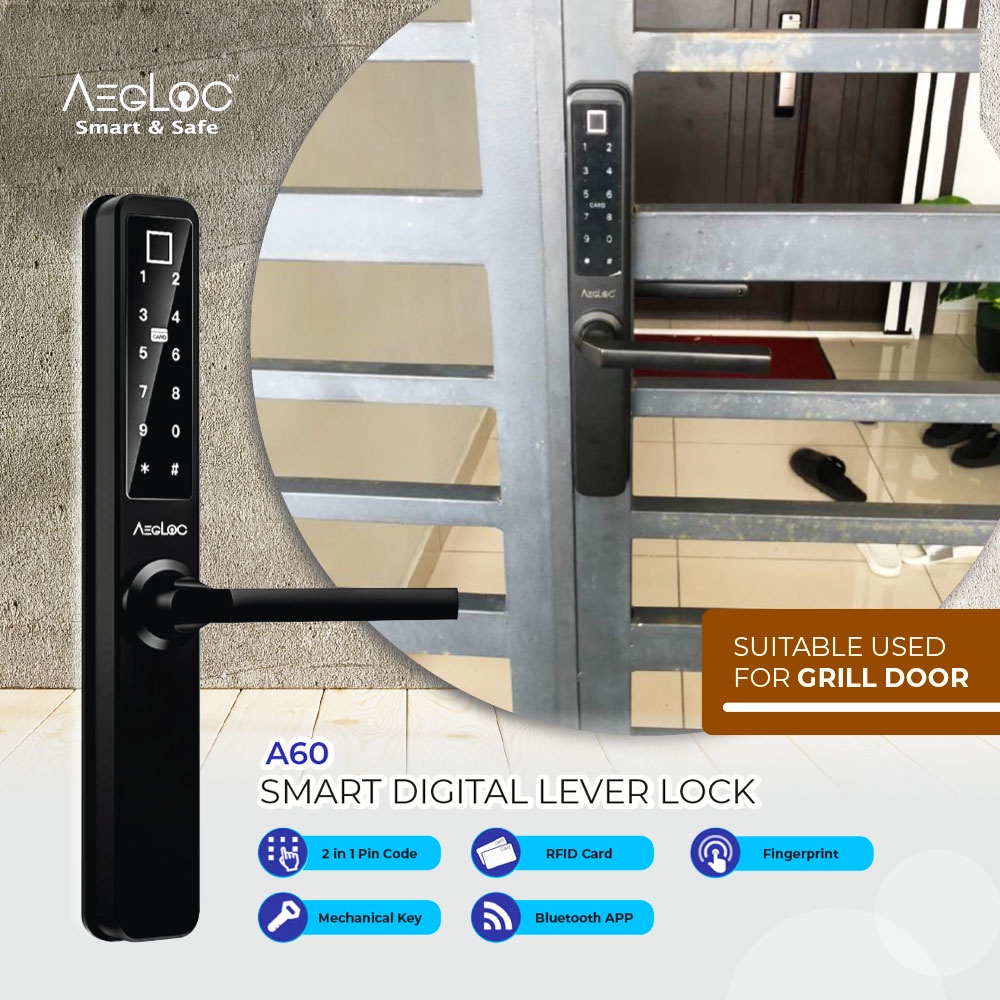 Aegloc A60 Smart Grill Door Lock With Remote, Fingerprint, Pin Code ...