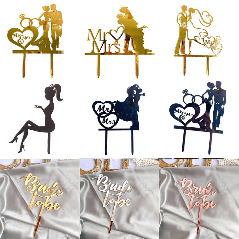 New Wedding Bride To Be Acrylic Cake Toppers Gold Wedding Engagement ...