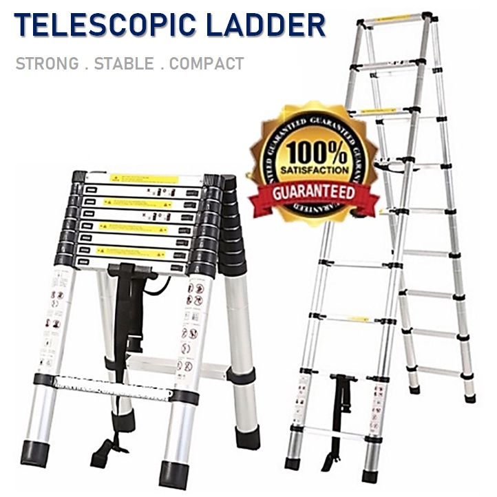 ( LD2 ) 9 Steps 260CM Extendable Foldable Aluminium Telescopic Pole Ladder / Tangga | Shopee ...