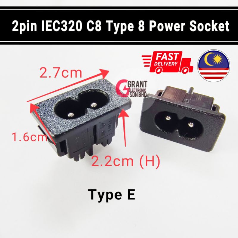 2-Pin IEC320 C8 Power Socket AC Socket Terminal – Panel Mount 250VAC ...