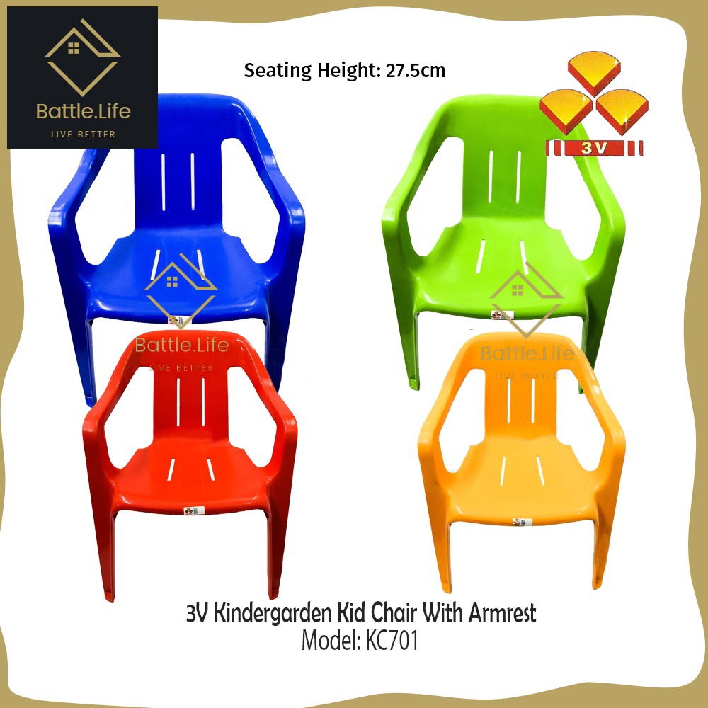 Battle.Life 3V KC701 Heavy Duty Kindergarden Kid Plastic Chair With Arm ...