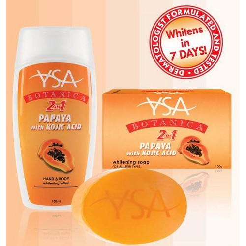 Ysa Botanica Kojic Acid Papaya Whitening Lotion Soap Set 100ml. 2 x 45g ...