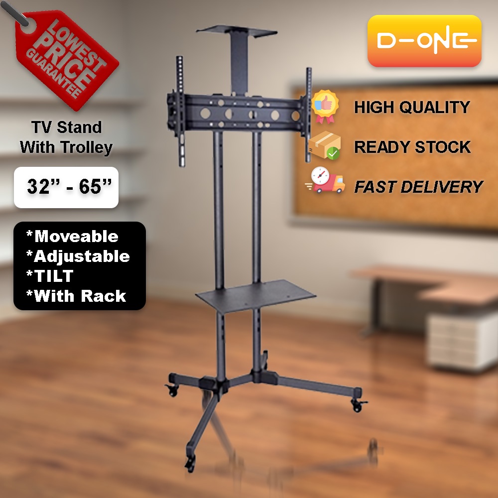 D-ONE Portable Mobile TV Trolley Bracket Stand Movable LCD LED Tripod ...