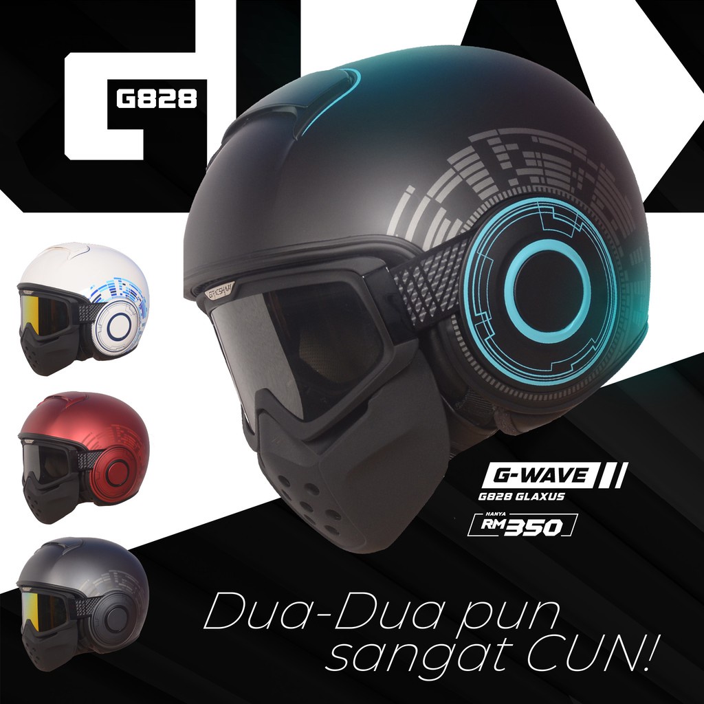 Open Face Helmet Gracshaw Glaxus G828 G-Wave (Free Goggle Mask) / Helmet with SIRIM Approved ...