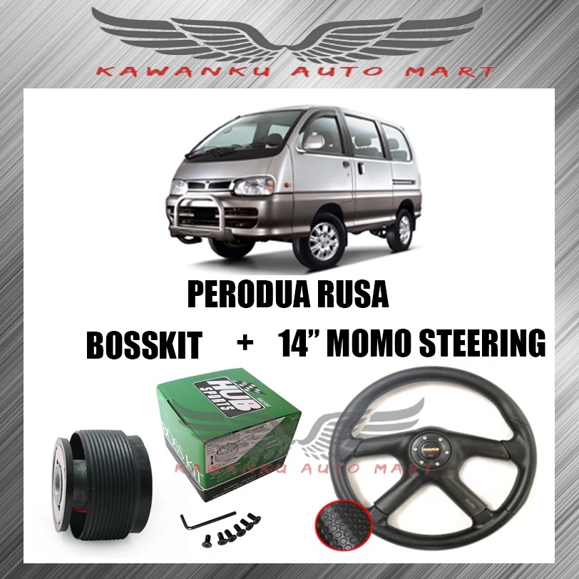 PERODUA RUSA 14'' MOMO STEERING WHEEL 4 SPOKE WITH BOSSKIT SET | Shopee ...