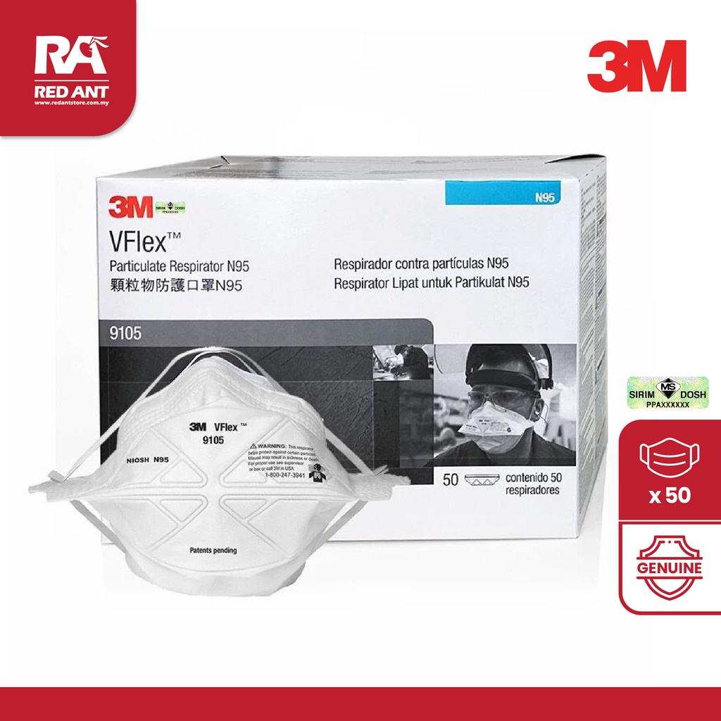 (50PCS) 3M VFLEX N95 9105 FOLDABLE MASK HAZE/ DUST/ DISPOSABLE ...