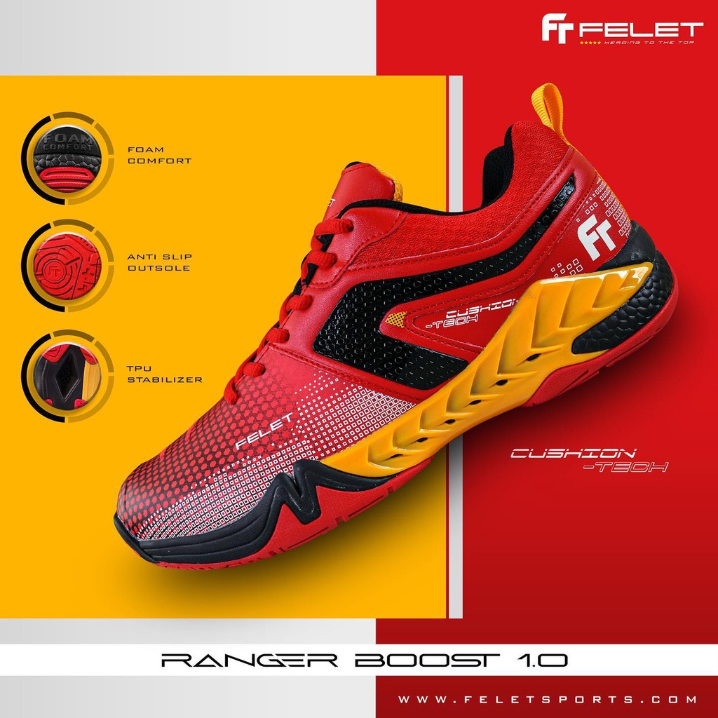 FELET BADMINTON SHOES 羽球鞋 R.BOOST (RED 红色) | Shopee Malaysia