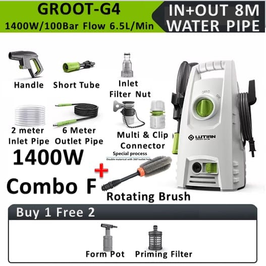 LUTIAN 130Bar 1700W High Pressure Cleaner Water Jet, Carbon Brush Motor ...