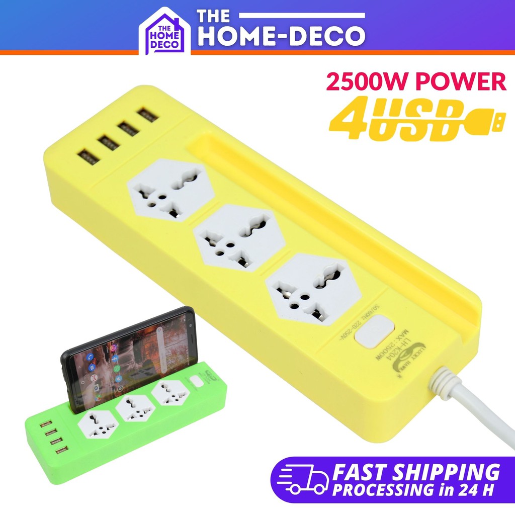 Trailing Socket 4 USB Charging 3 Universal Plug Extension Power ...