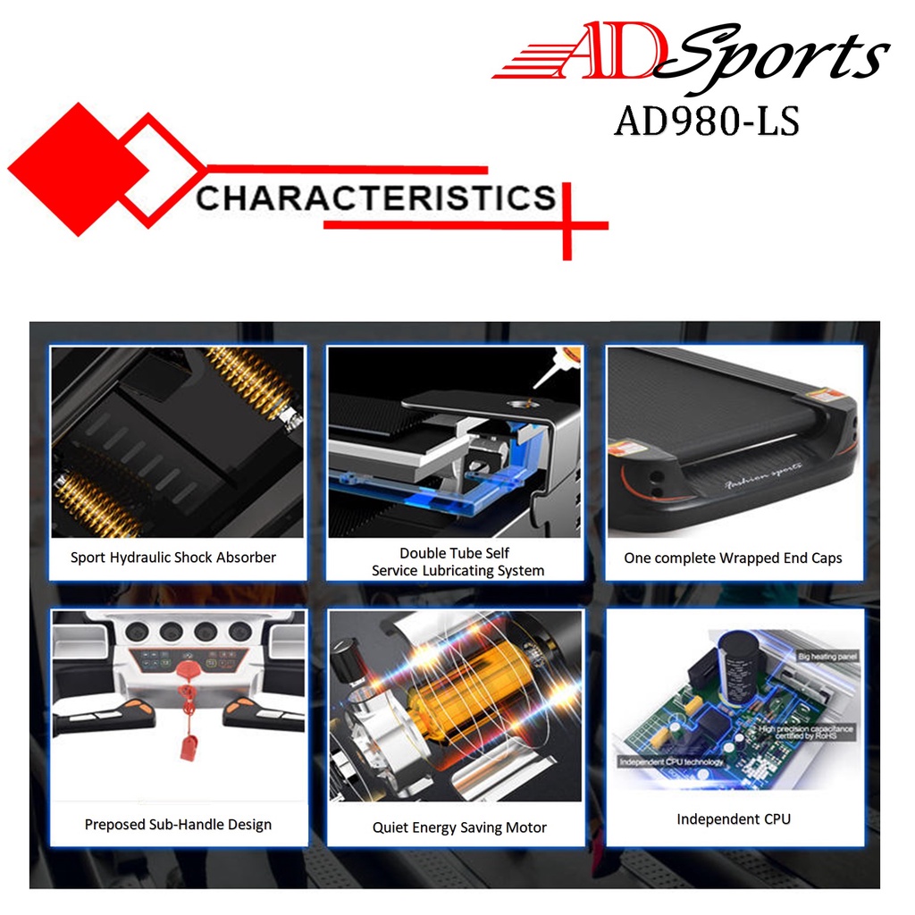 4.5HP ADSports AD980 Motorized Treadmill 59CM Wide Platform 15 levels ...