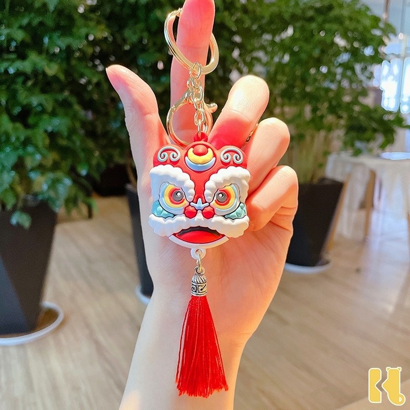 New Year Lion Dance Head Keychain Chinese Wind Lion Dance Car Key Chain ...