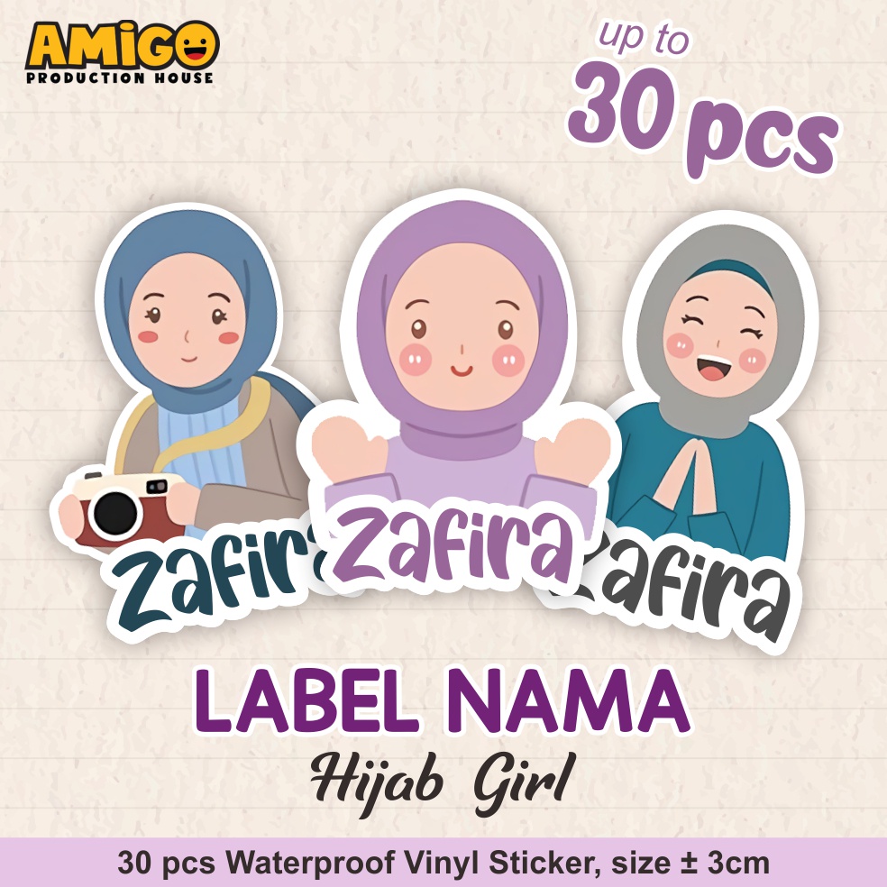 Hijab Girl Name Label Stationery ATK Name Sticker Waterproof Waterproof ...