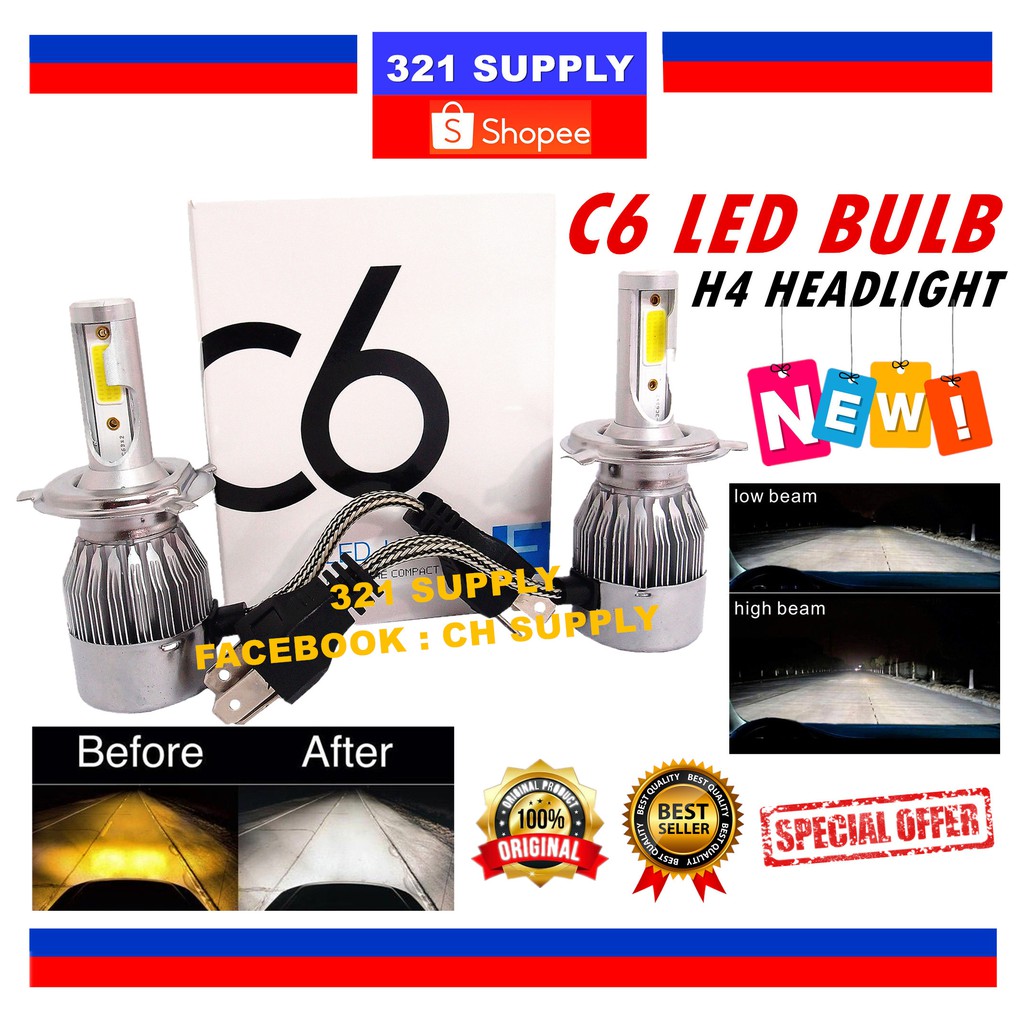 CRV H4 C6 SUPER BRIGHT LED BULB 6500K WHITE LIGHT MENTOL LAMPU BESAR ...