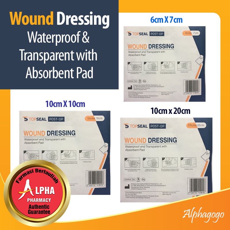 Topseal Film Dressing Waterproof and Transparent with Absorbent Pad (6X7cm / 10X10cm / 10x20cm ...