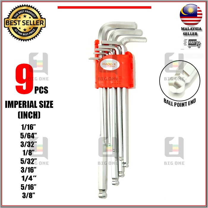 (INCH) IMPERIAL SIZE 9PCS LONG ARM ALLEN KEY SET INCH HEX KEY SET ...