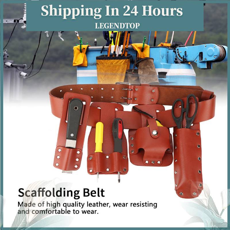【Ready】5in1 Leather Tool Belt Pouch Scaffolding with Holder for Level ...