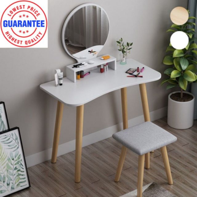 Wooden Dressing Vanity Table Set (Mirror & stool) | Shopee Malaysia