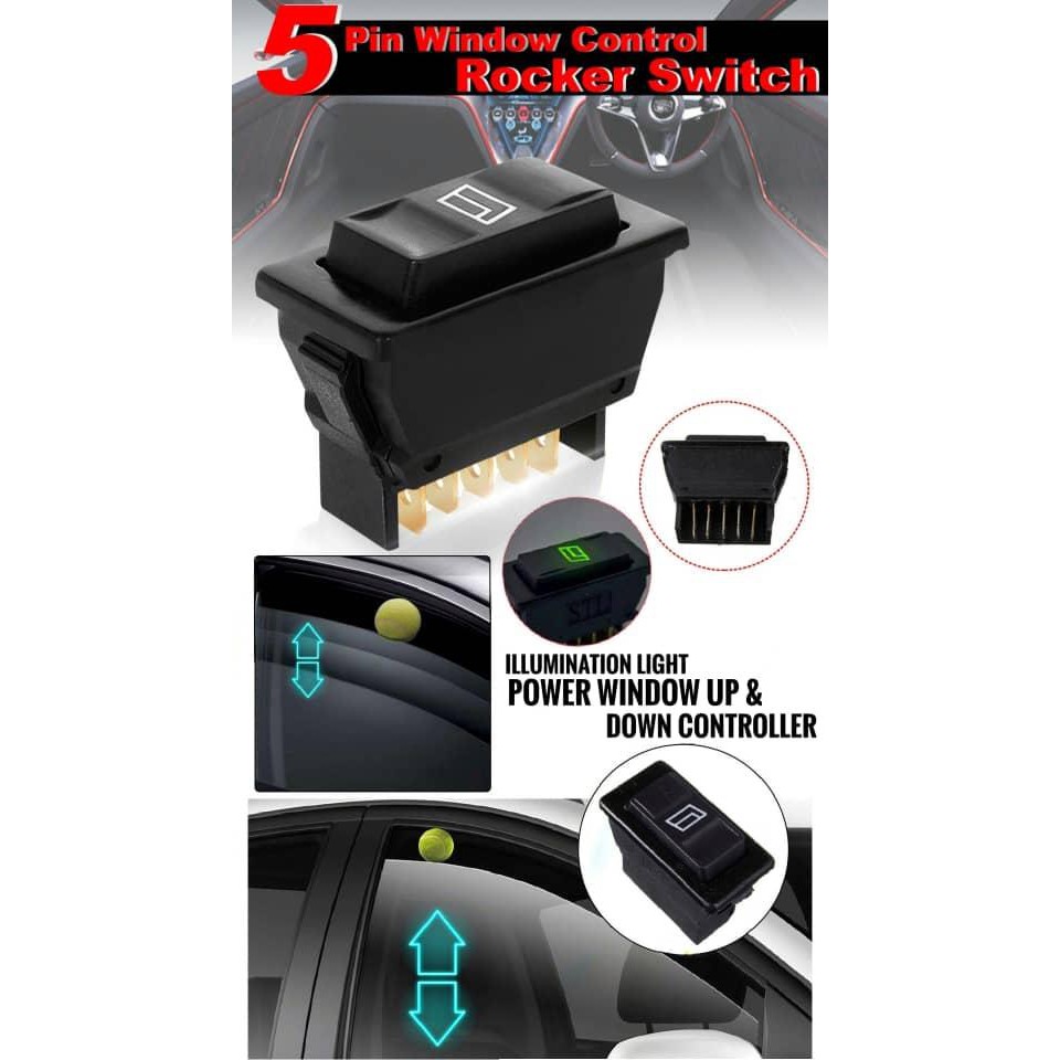 Car Power Window Switch 5 pin Window Control Switch DC 12V 5 Pin ON/OFF ...