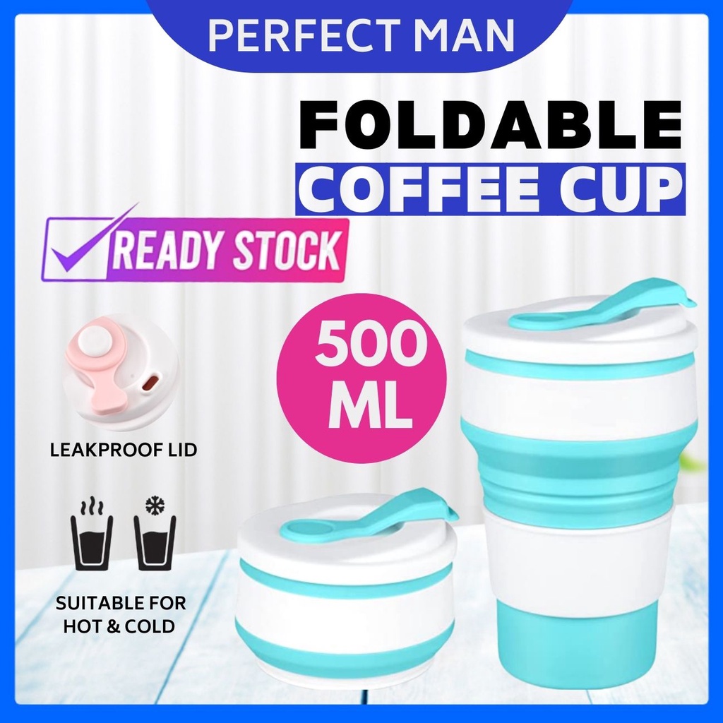 (500ML) Collapsible Coffee Cup with Lid Travel Cup Foldable Portable ...