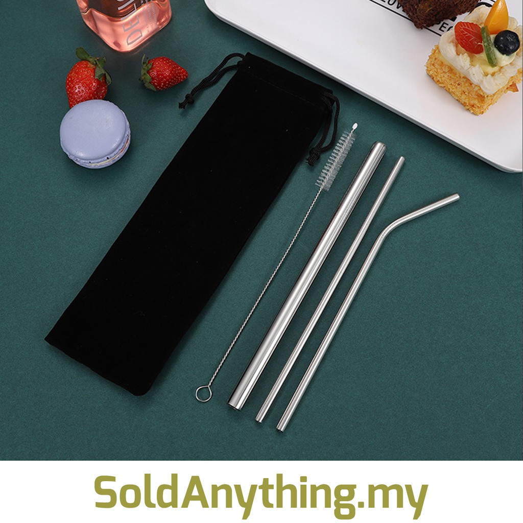 【READY STOCK】Stainless Steel Straw Set Eco Metal Straw Brush Pouch ...