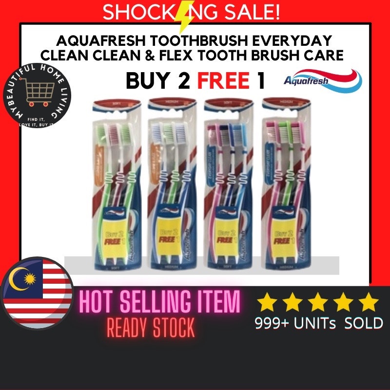 (BUY 2 FREE 1) MBHL Aquafresh Toothbrush Everyday Clean Clean & Flex ...