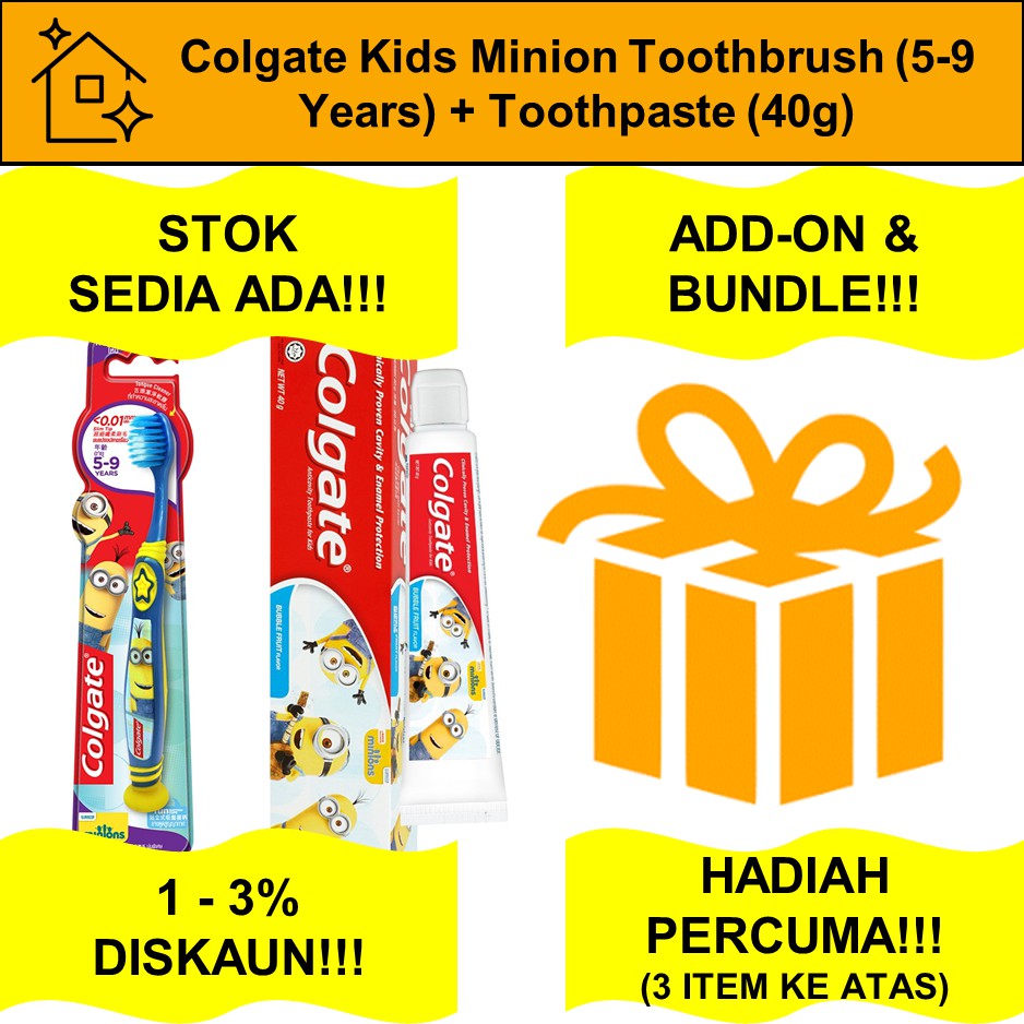 [𝗥𝗘𝗔𝗗𝗬 𝗦𝗧𝗢𝗖𝗞] Colgate Kids Minion Toothbrush (Ultra Soft, 5-9 Years ...