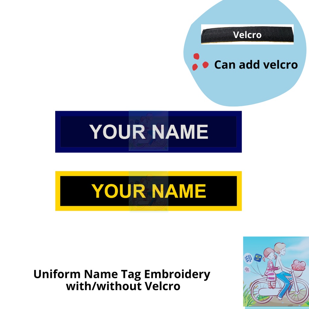 Uniform Name Tag Embroidery with Velcro Name Tag Sulam Nama | Shopee ...