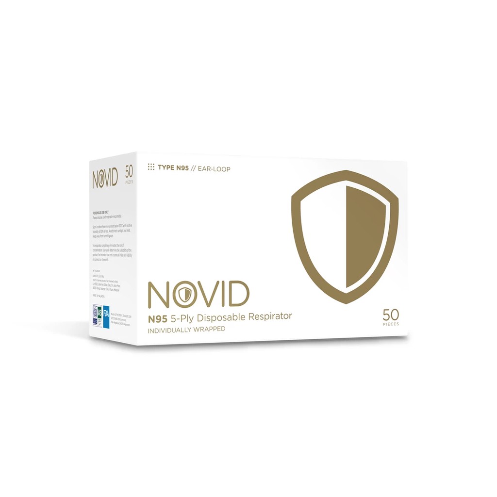 Novid [Individually Wrapped] N95 5-Ply Disposable Surgical Face Mask 50 ...
