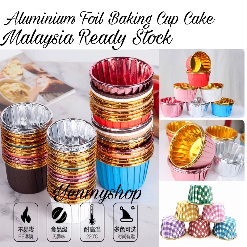 Kek Large Size 50pcs Aluminium Foil Baking Cupcake Muffin Cup Gold ...