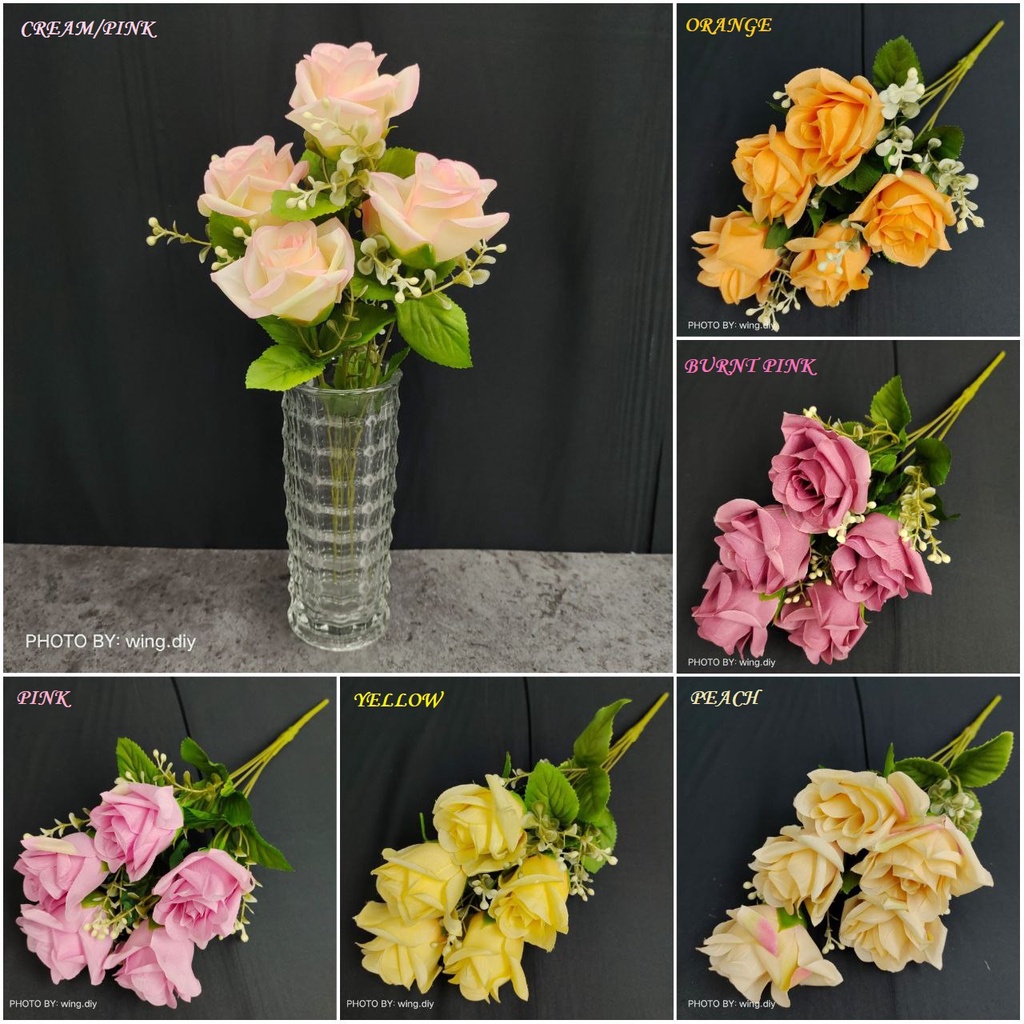 [READY STOCK] ARTIFICIAL 5 HEADS ROSE FLOWER/ HIASAN 5 KUNTUM BUNGA ROS ...