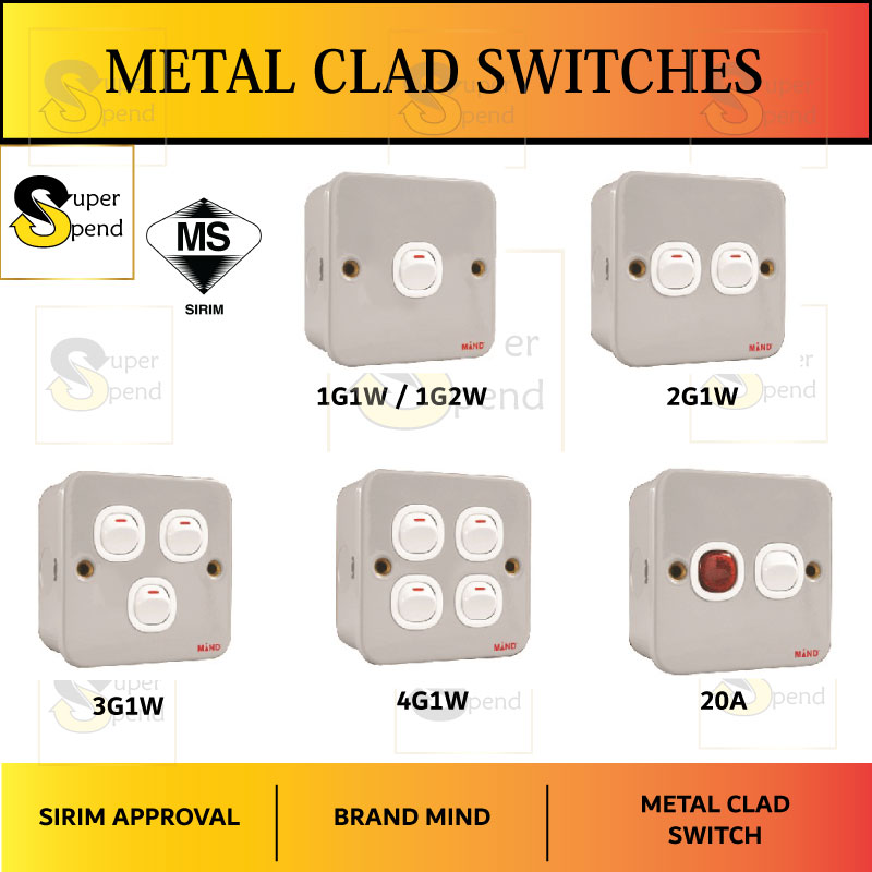 Metal Clad Switches 1G 1W / 1G 2W / 2G 1W / 3G 1W / 4G 1W / 20A / 1G ...