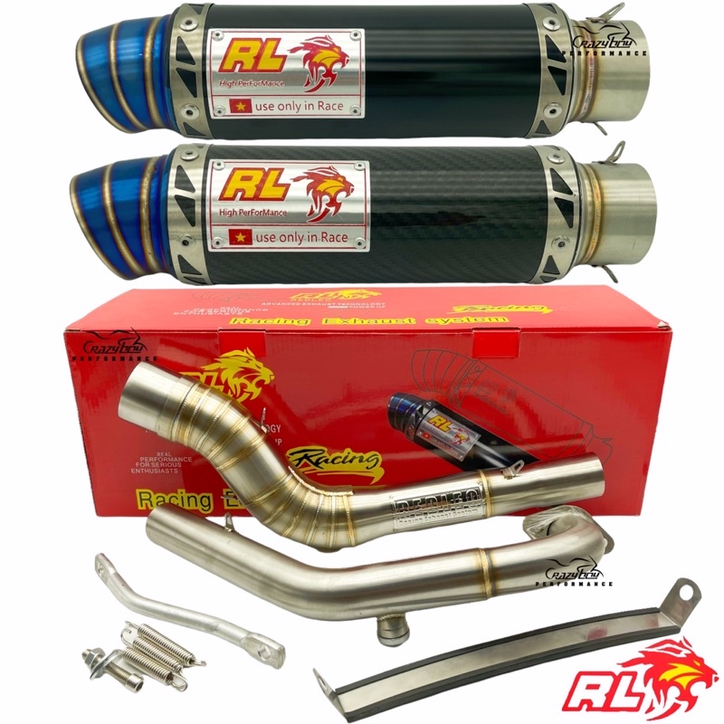 100% RED LEO EXHAUST OPEN SHORT Y15ZR LC135 BLACK CARBON 32-35-53MM 35 ...