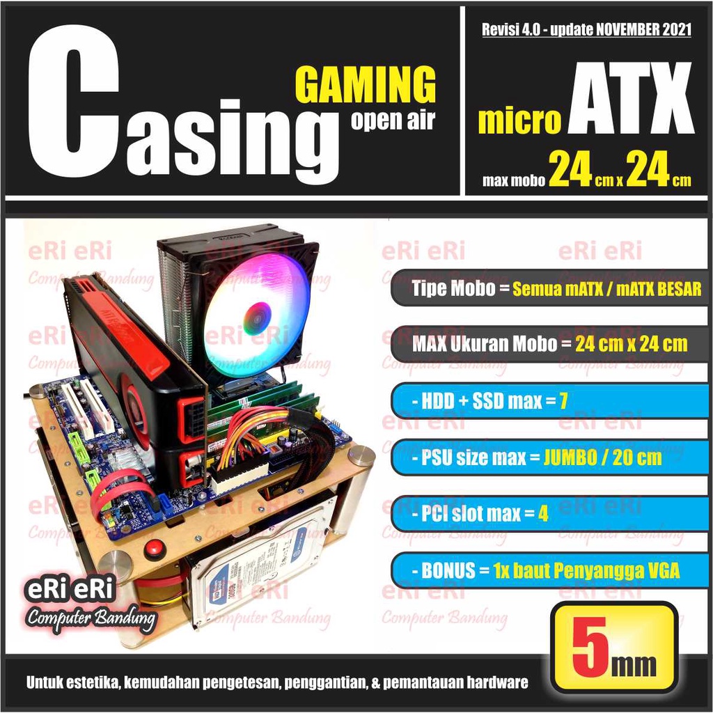 Acrylic GAMING Computer PC Case / OPEN AIR / mATX LARGE 5mm | Shopee ...