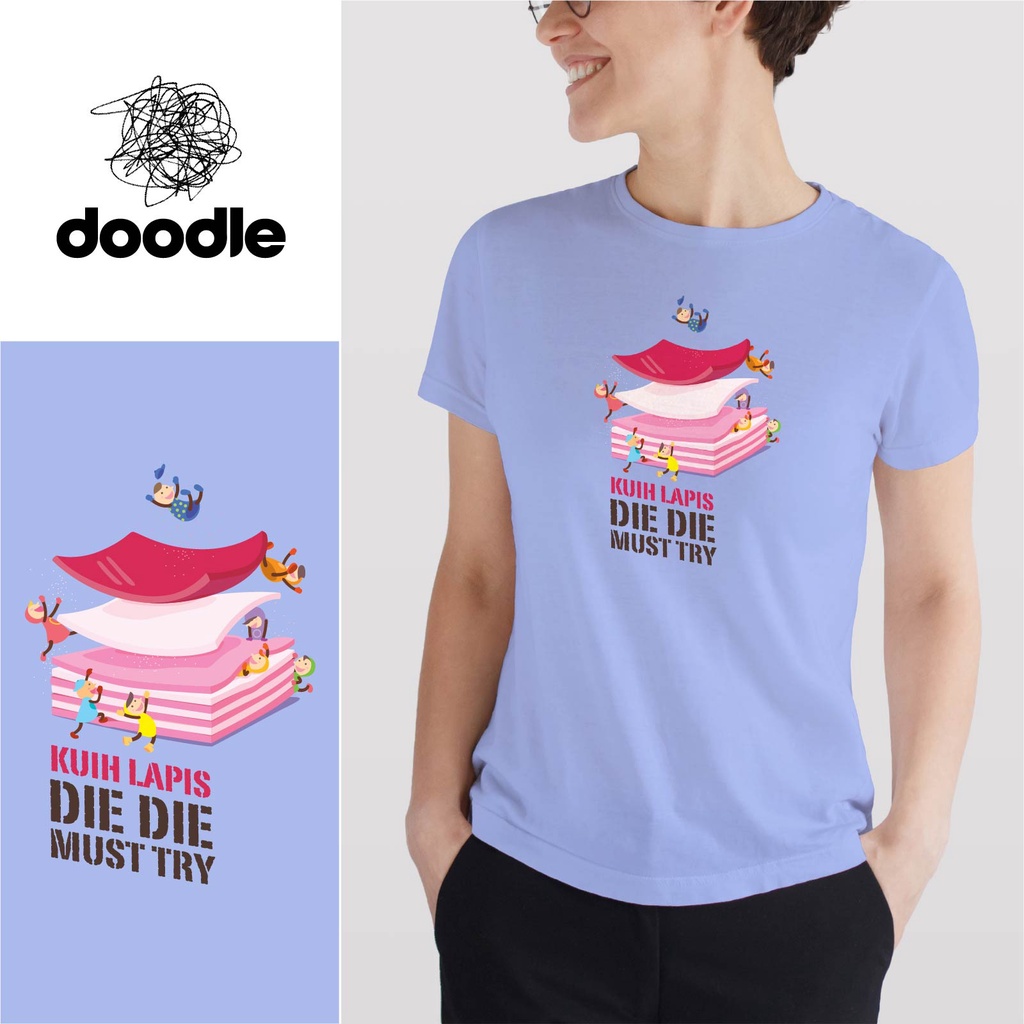 [ Die Die Must Try - Kuih Lapis ] DOODLE Women 100% Cotton Tee (180gsm ...