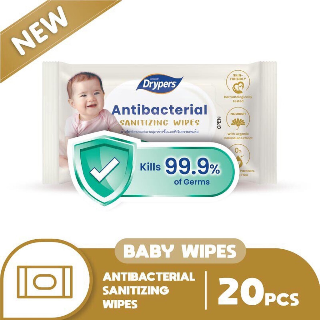 Drypers Antibacterial Sanitizing Wipes 20sX2Packs | Shopee Malaysia