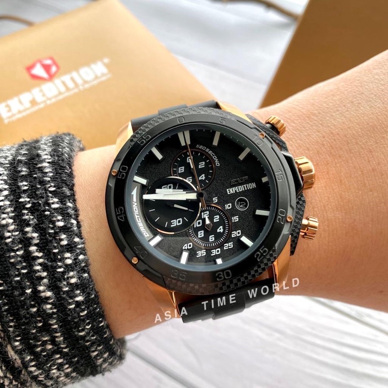 EXP EXPEDITION E6810MCRBRBA Chronograph Men Watch with Black Silicone ...