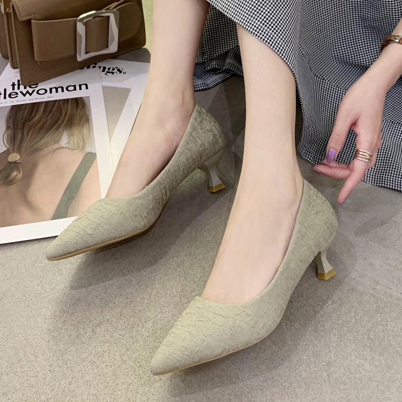 O.RIYA// Pointed High Heels 2022 New Style Suede Stiletto Heel Low ...