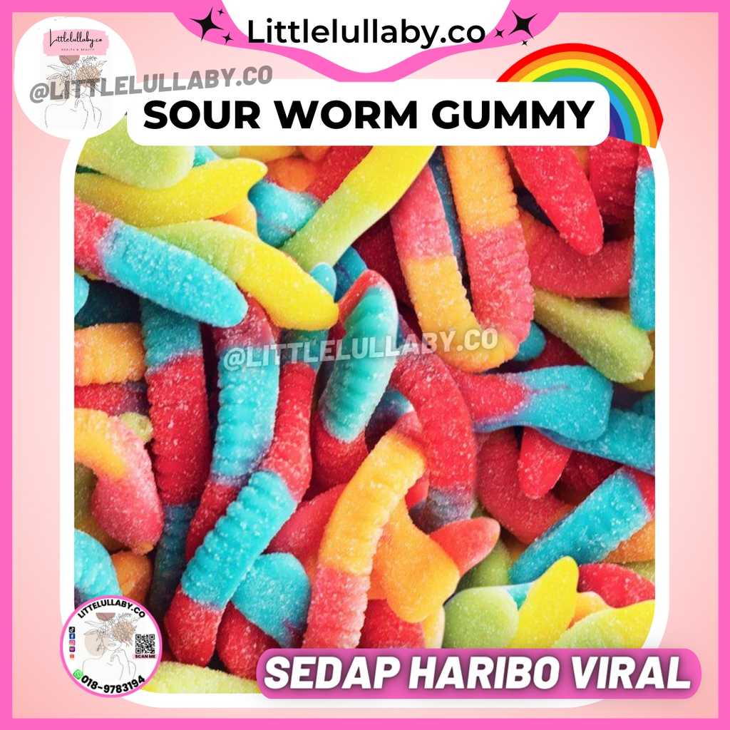 [Sour Worm] Sweet Sour Candy Halal Gummy Bebeto Haribo Snack Gummi ...
