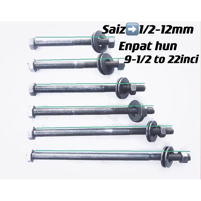 Skru besi 1/2-12mm-enpat hun 9-1/2i to 22inci Iron screw Threaded ...